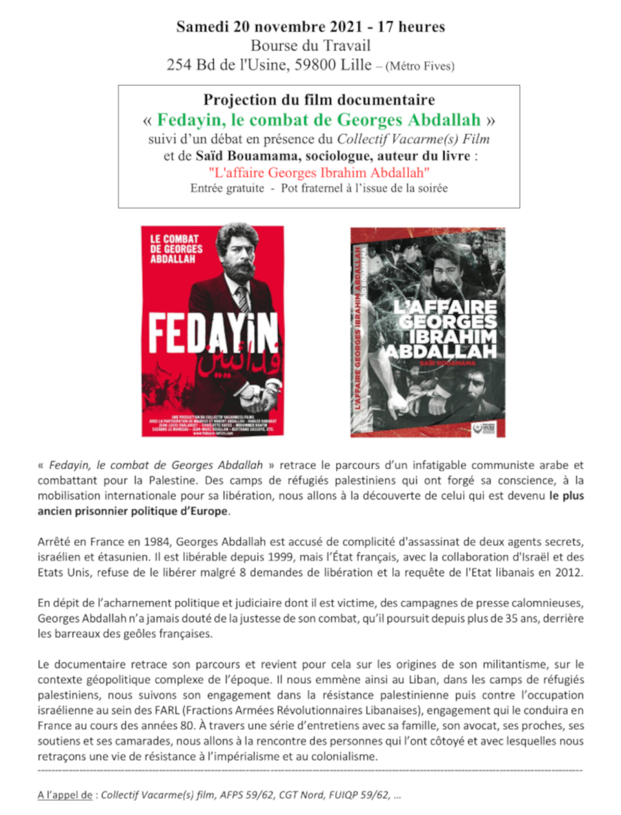 Projection-débat autour du film "Fedayin, le combat de Georges Abdallah ...