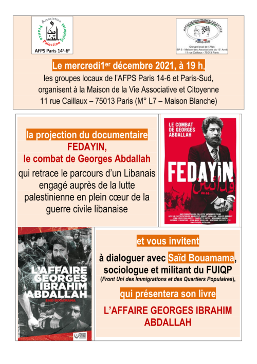 Projection-débat autour du film "Fedayin, le combat de Georges Abdallah ...